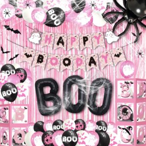 116pcs pink halloween birthday decorations happy boo day decorations for girl happy boo day party decorations with pink halloween balloons halloween spider decorations for boo day decorations