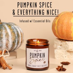 Pumpkin Spice Candle, Fall Candles - 'Pumpkin Spice' Pumpkin Candle, Autumn Scented Soy Candles for Home, Fall Scented Candles for Home, Fall Home Décor, 9oz Reusable Jar, 50Hr Burn, Made in USA