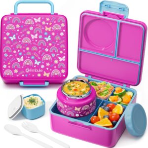 fimibuke bento lunch box with leak proof 8oz soup thermos, 60oz lunch container with insulated food jar, 3-4 compartments, sauce jar & utensils for kids adult teens toddlers, bpa-free, dishwasher safe