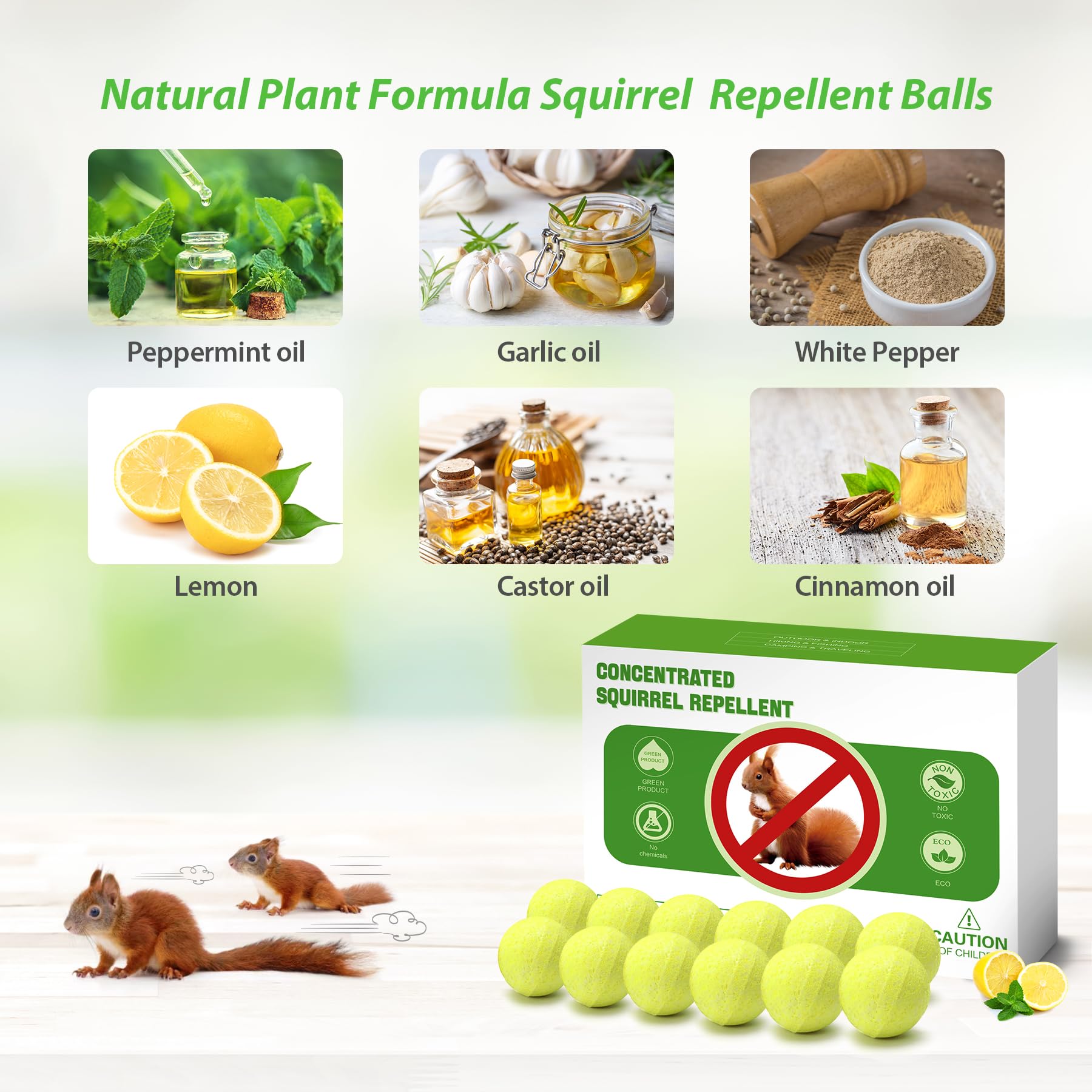 MAGIC CAT Squirrel Repellent Outdoor, 12 Pack Natural Peppermint Oil Squirrel Deterrent for Indoor Attic Pet Family Safe, Rodent Repellent to Keep Squirrel Chipmunk Away from Bird Feeder Garden Yard