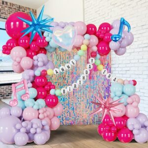 190pcs pink, purple，blue balloon garland heart star balloons, custom friendship bracelet banner for in my birthday era themed decorations princess music birthday photo backdrop tour graduation parties