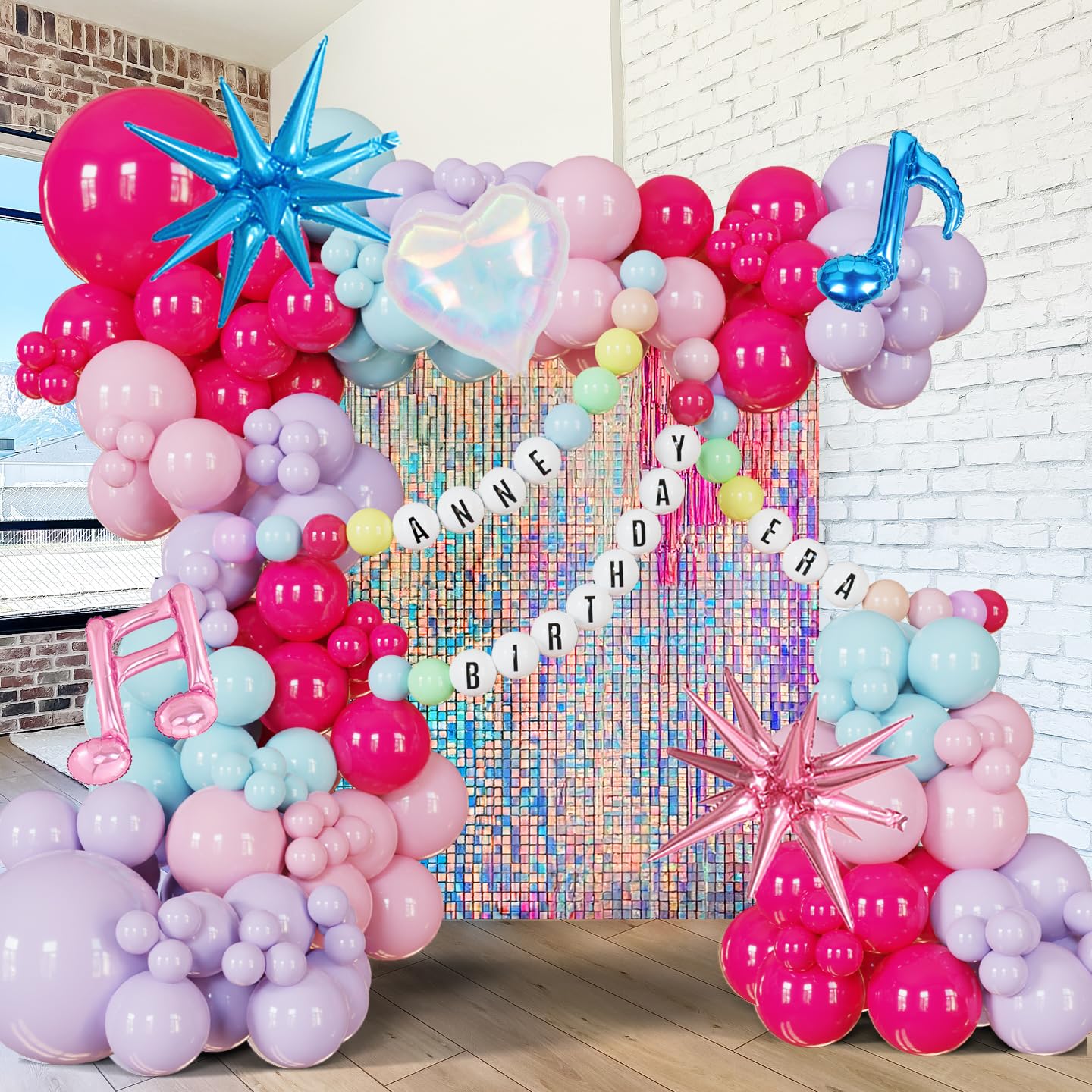 190pcs Pink, Purple，Blue Balloon Garland Heart Star Balloons, Custom Friendship Bracelet Banner For In My Birthday Era Themed Decorations Princess Music Birthday Photo Backdrop Tour Graduation Parties