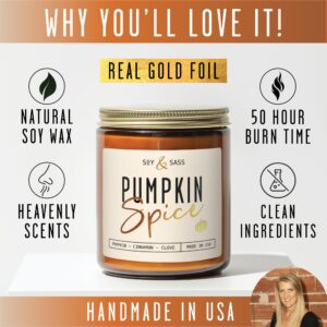 Pumpkin Spice Candle, Fall Candles - 'Pumpkin Spice' Pumpkin Candle, Autumn Scented Soy Candles for Home, Fall Scented Candles for Home, Fall Home Décor, 9oz Reusable Jar, 50Hr Burn, Made in USA