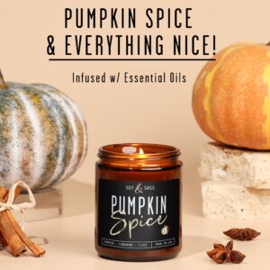 Pumpkin Spice Candle, Fall Candles - 'Pumpkin Spice' Pumpkin Candle, Autumn Scented Soy Candles for Home, Fall Scented Candles for Home, Fall Home Décor, 9oz Reusable Jar, 50Hr Burn, Made in USA