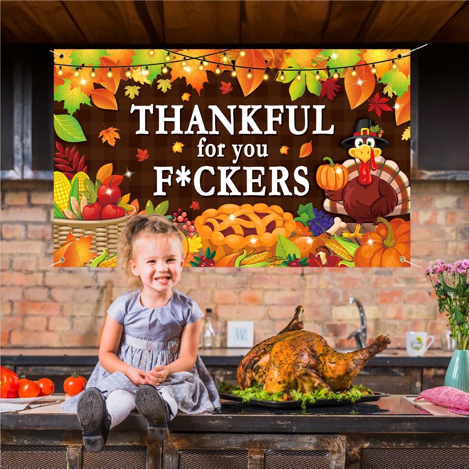 Friendsgiving Party Decorations, Thankful for You Banner for Happy Thanksgiving Party Decor, Friends Giving Party Wall Backdrop, Friendsgiving Sign Office Decorations Indoor