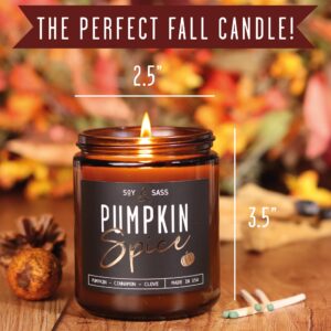 Pumpkin Spice Candle, Fall Candles - 'Pumpkin Spice' Pumpkin Candle, Autumn Scented Soy Candles for Home, Fall Scented Candles for Home, Fall Home Décor, 9oz Reusable Jar, 50Hr Burn, Made in USA