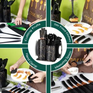 Cooking Utensils Set, 25 PCS Black Sharp Knife Set for Kitchen,Stainless Steel Knives Set,includes 17-Piece Silicone kitchen utensils set,5 Sharp Stainless Steel Chef Knives,Scissors,and Cutting Board