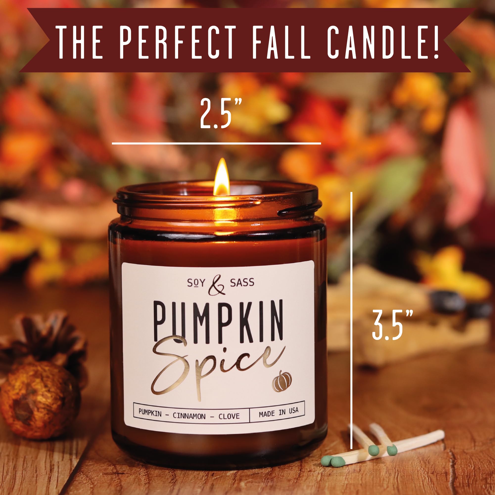 Pumpkin Spice Candle, Fall Candles - 'Pumpkin Spice' Pumpkin Candle, Autumn Scented Soy Candles for Home, Fall Scented Candles for Home, Fall Home Décor, 9oz Reusable Jar, 50Hr Burn, Made in USA