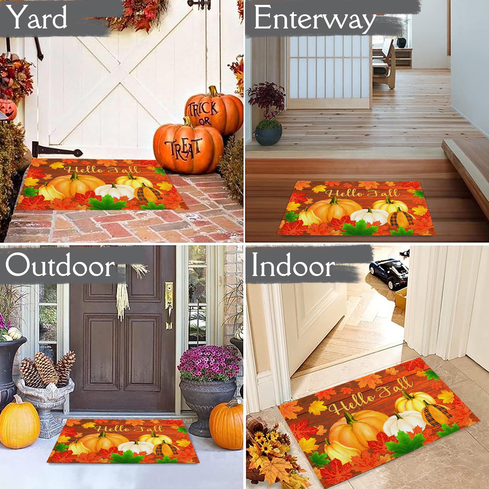 Hello Fall Welcome Mat for Front Maple Leaf Pumpkin Doormat Non-Slip Entrance Mat for Home Bedroom Living Room Outside Yard Floor Patio 17.9" x 29.9"