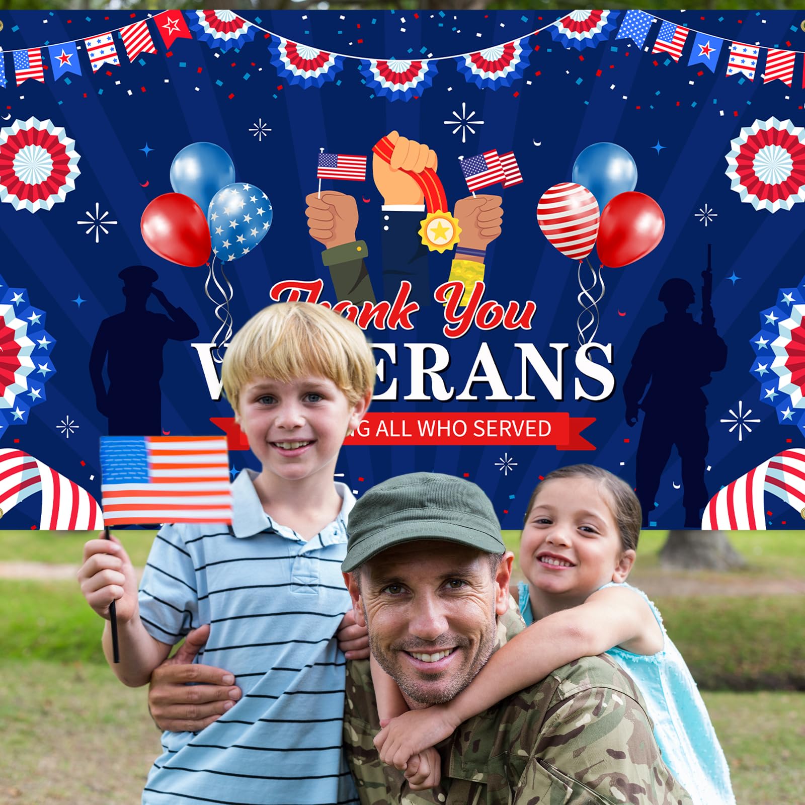 Avezano Veterans Day Banner Thank You Veterans Backdrop Patriotic Decor Veterans Day Memorial Day Decorations Thank You Veterans Supplies for Party Banner 70.8 x 43.3 Inch