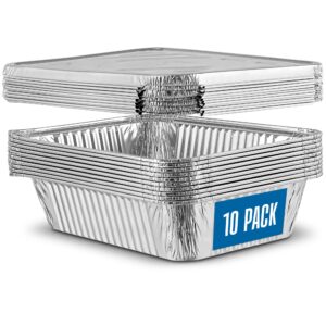 plasticpro 10 pack aluminum pans 6.5'' x 9" disposable pans with covers heavy duty 2.25 lb foil pans for baking and cooking