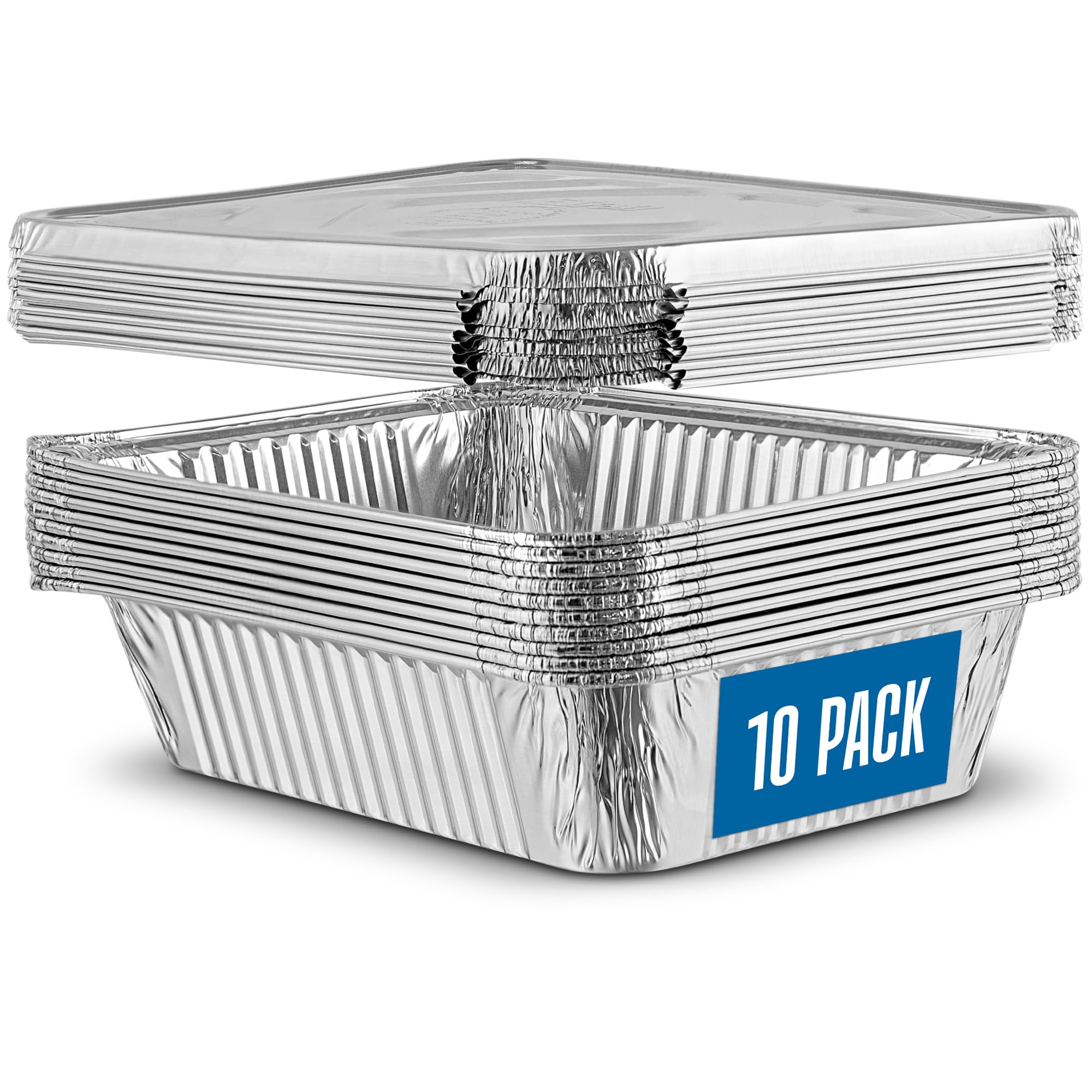 PLASTICPRO 10 Pack Aluminum Pans 6.5'' x 9" Disposable Pans with Covers Heavy Duty 2.25 lb Foil Pans for Baking and Cooking