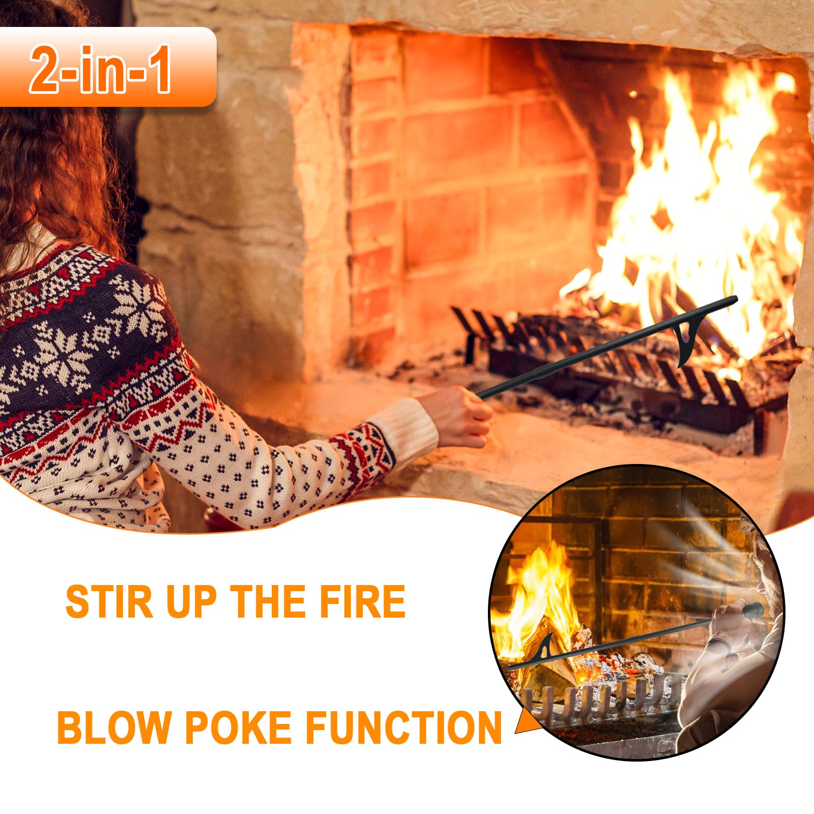 VODA Fireplace Tools Set 5 Pcs 31In Cast Iron Fireplace Tools Indoor Fireside Accessories Large Fire Place Tool Set Outdoor Holder Fire Kit with Poker Shovel Tongs Brush, Stand