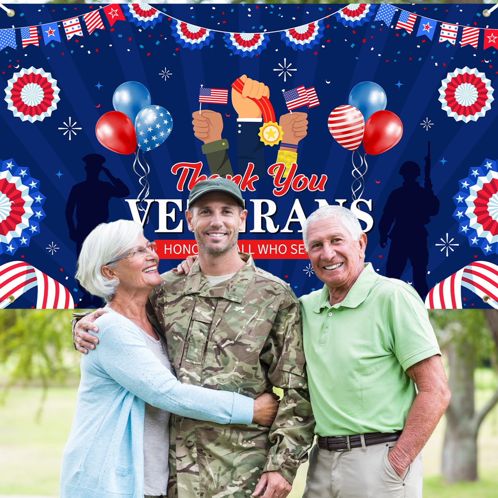 Avezano Veterans Day Banner Thank You Veterans Backdrop Patriotic Decor Veterans Day Memorial Day Decorations Thank You Veterans Supplies for Party Banner 70.8 x 43.3 Inch