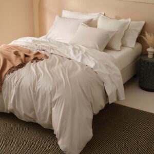 double stitch cashmere pima cotton duvet cover set, mongolian cashmere and pima cotton blend bedding set, luxury warm king size duvet cover with button closure, 1 duvet cover 2 shams, oat