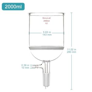 StonyLab Borosilicate Glass Buchner Filtering Funnel 1000ml with Medium Frit(G2), 155mm Inner-Diameter,145mm Depth, with 24/40 Standard Taper Inner Joint and Vacuum Serrated Tubulation (2000ml)