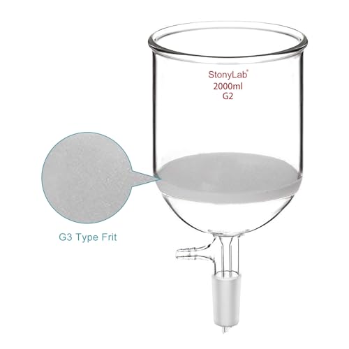 StonyLab Borosilicate Glass Buchner Filtering Funnel 1000ml with Medium Frit(G2), 155mm Inner-Diameter,145mm Depth, with 24/40 Standard Taper Inner Joint and Vacuum Serrated Tubulation (2000ml)