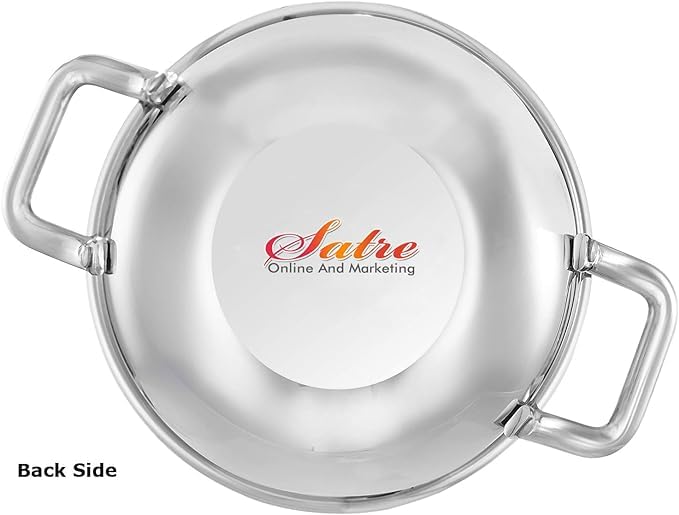 Satre Online and Marketing Stainless Steel Triply Kadhai Honeycomb, Nonstick, Two Sided Handel, Induction Base, Size No. 12