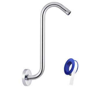 nuodan shower head extension arm with flange, s shaped high rise gooseneck showerhead riser pipe, standard 1/2" connection - bathroom accessory (12 inch, chrome)