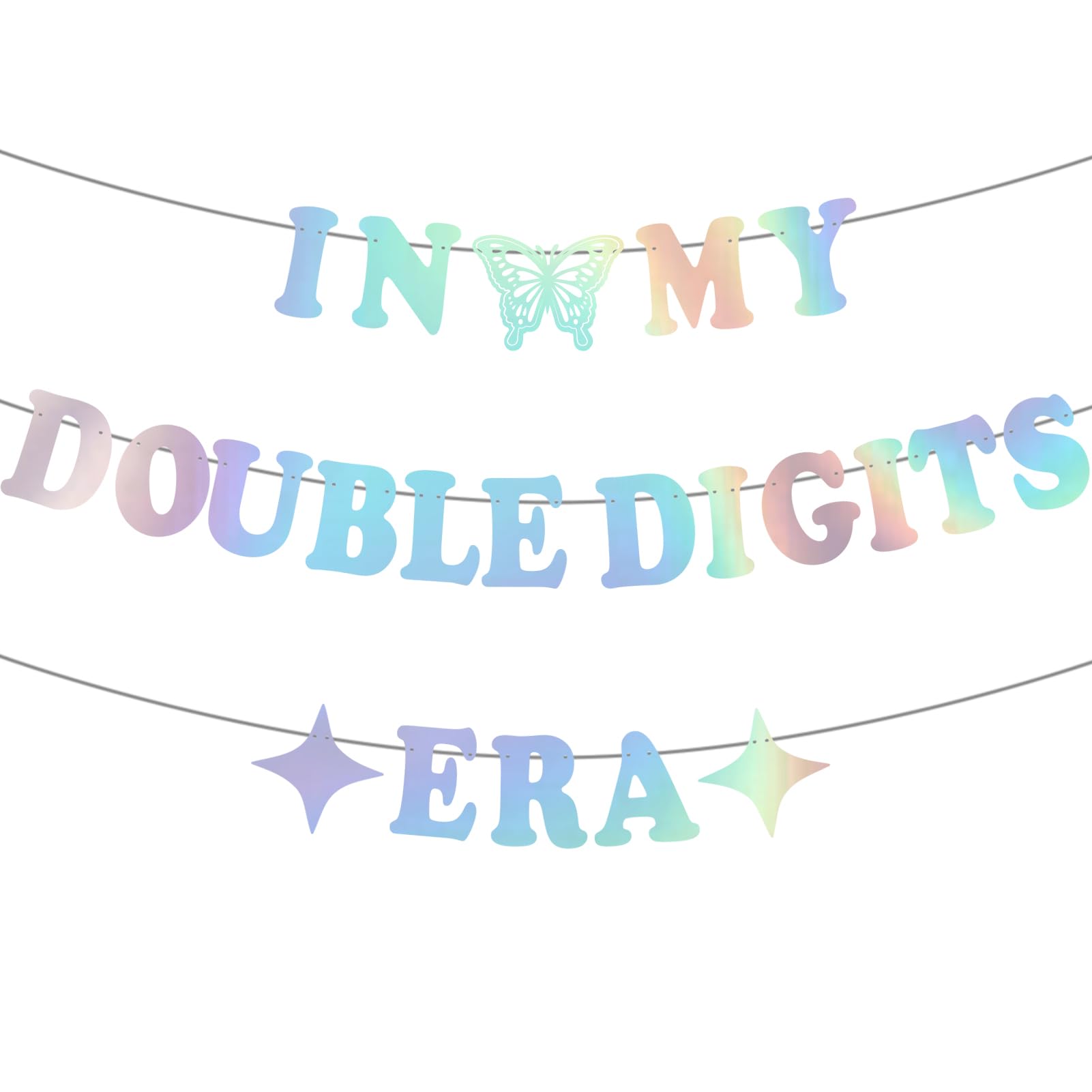 Generic In My Double Digits Era Banner- Iridescent, Happy 10th Birthday Banner, Glitter Popular Double Digits Banne for Girl Boy 10th Birthday Party Decorations Supplies