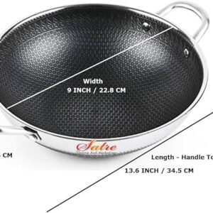 Satre Online and Marketing Stainless Steel Triply Kadhai Honeycomb, Nonstick, Two Sided Handel, Induction Base, Size No. 12