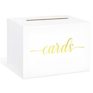 likajon 1 pack white and gold foil card box for party, wedding card box gift cards receiving box money box for birthday, bridal or baby showers, retirement, anniversary, graduation, raffle ticket box