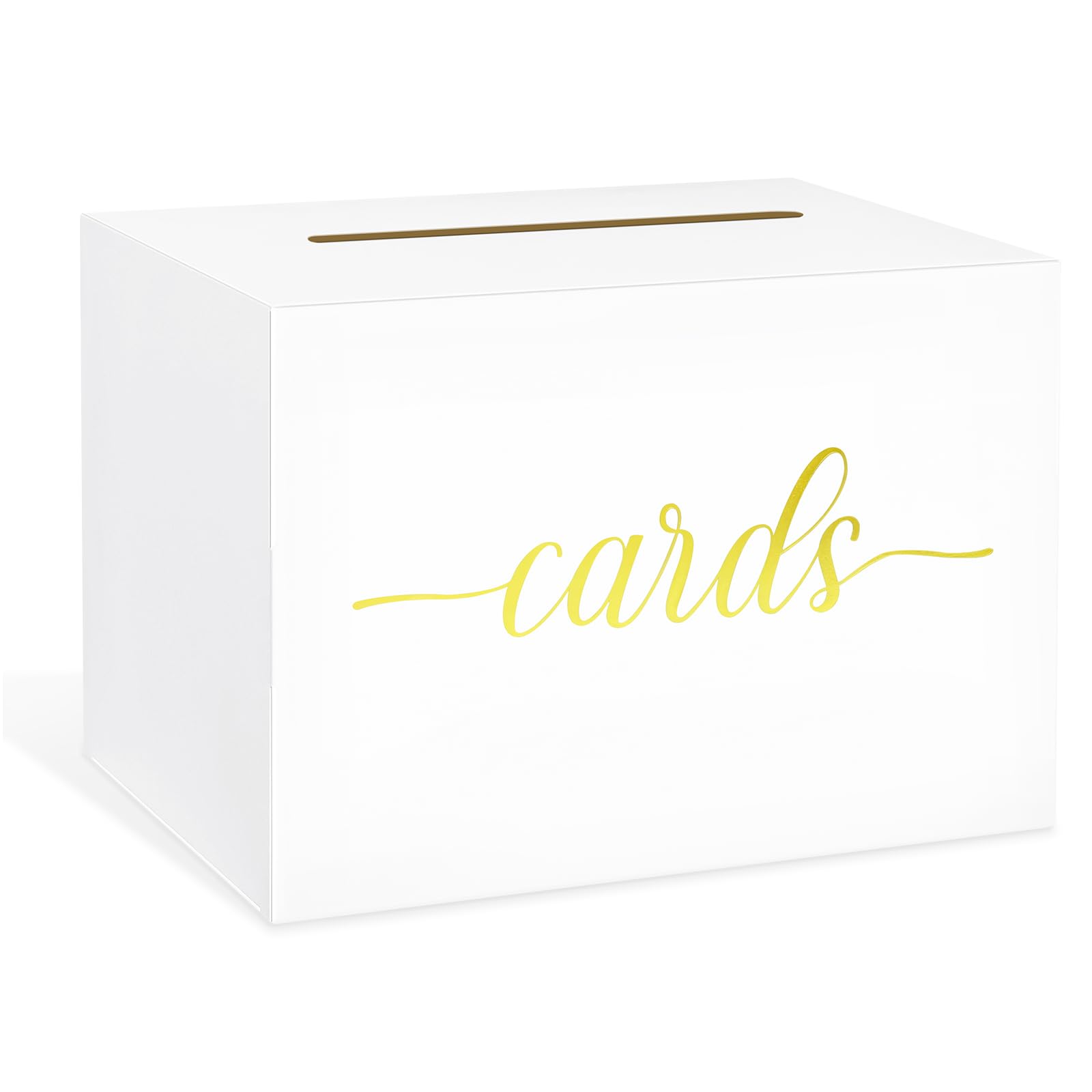 LIKAJON 1 Pack White and Gold Foil Card Box for Party, Wedding Card Box Gift Cards Receiving Box Money Box for Birthday, Bridal or Baby Showers, Retirement, Anniversary, Graduation, Raffle Ticket Box