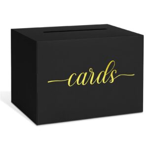 likajon 1 pack black and gold foil card box for party, wedding card box gift cards receiving box money box for birthday, bridal or baby showers, retirement, anniversary, graduation, raffle ticket box