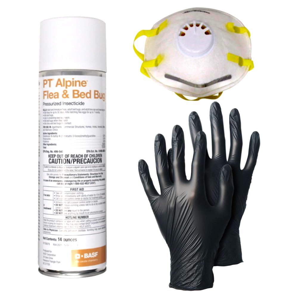 DIY Pest Control PPE Kit and PT Alpine Flea and Bed Bug Spray, 14oz Aerosol Can