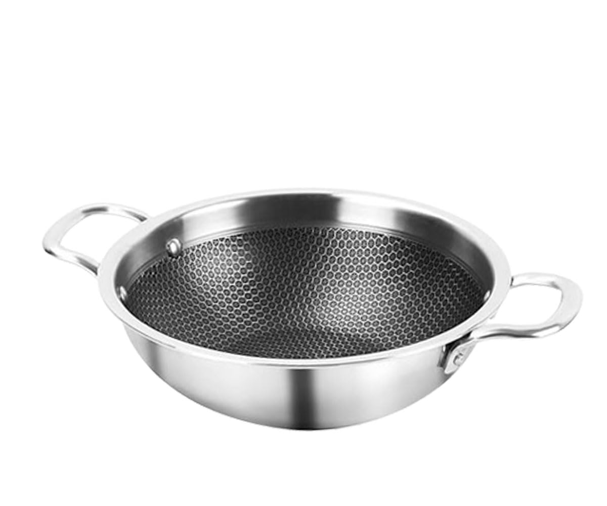 Satre Online and Marketing Stainless Steel Triply Kadhai Honeycomb, Nonstick, Two Sided Handel, Induction Base, Size No. 12