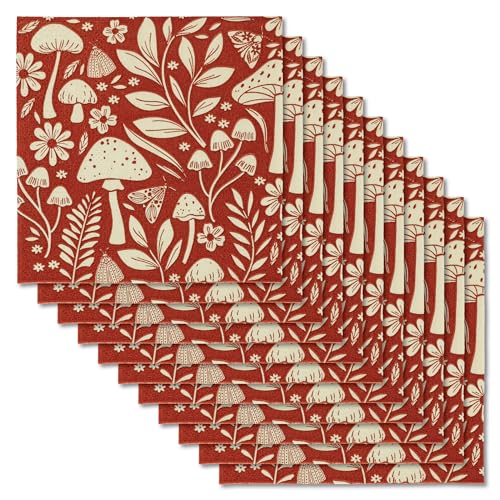 Karma, 20-Count 3-Ply Cocktail Size Paper Napkins, Decorative Guest Paper Napkins for Party Picnic, Dinner, Baby Shower, Bridal Shower, Mushroom