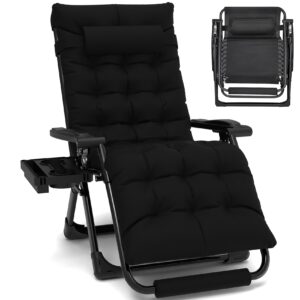 slendor zero gravity chair, padded zero gravity lounge chair, folding reclining camping chair for indoor outdoor, lawn patio recliner chair with aluminum alloy lock, cup holder, pillow, foot rest