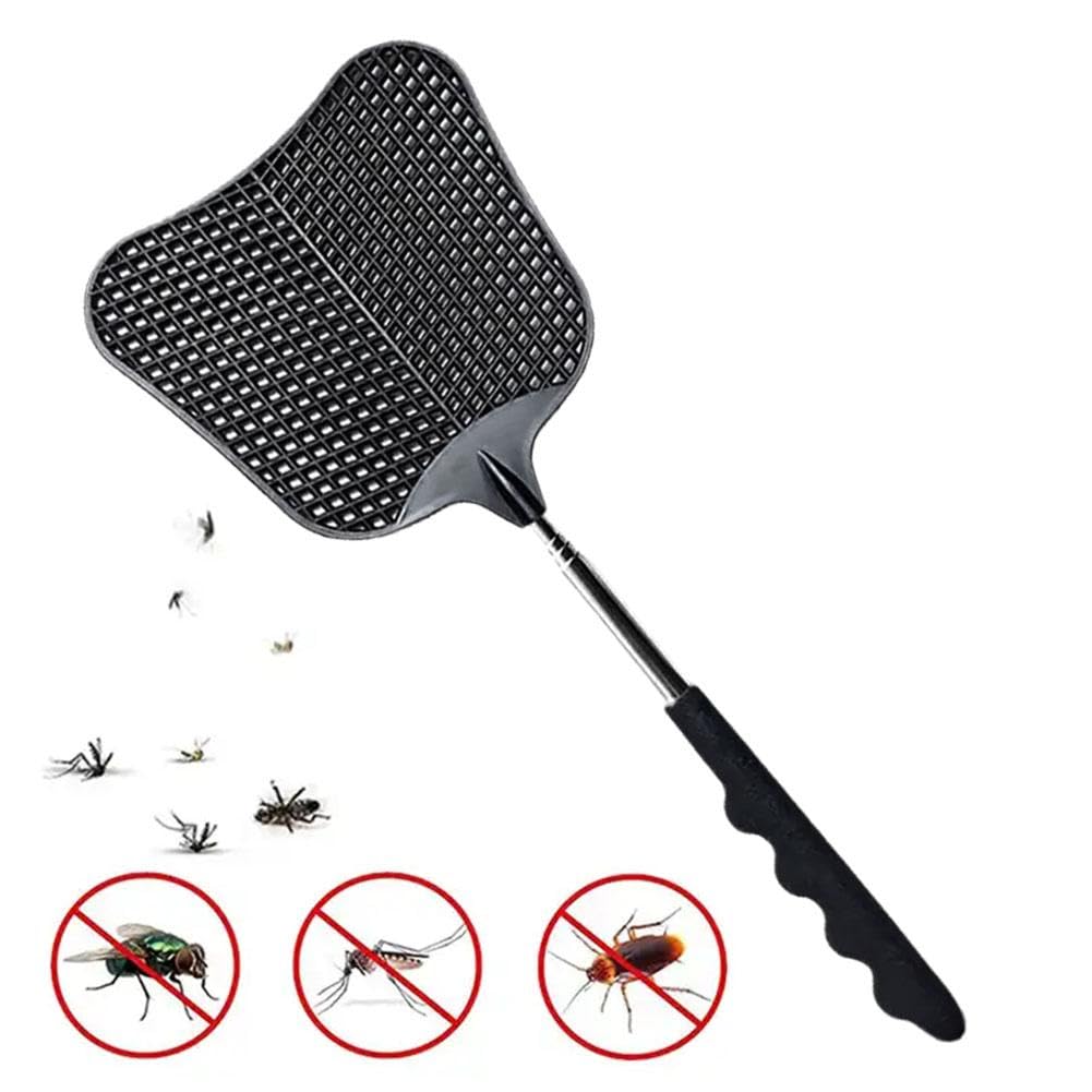 Telescopic Fly Swatters,Heavy Duty Plastic Fly Swatter,Telescopic Fly Swatters Indoor Mosquito,Flyswatter with Stainless Steel Handle for Outdoor Rustic Bug Swatter Flies,Mosquitoes and Bees