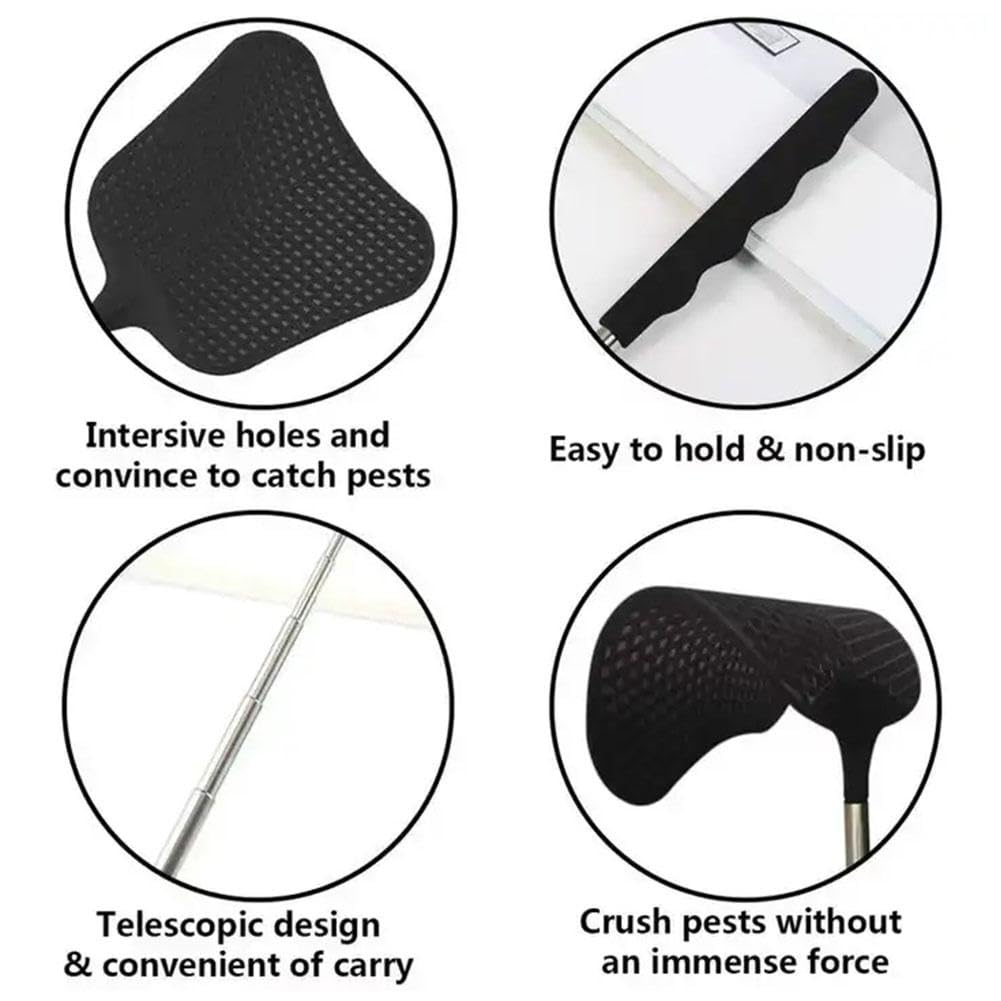 Telescopic Fly Swatters,Heavy Duty Plastic Fly Swatter,Telescopic Fly Swatters Indoor Mosquito,Flyswatter with Stainless Steel Handle for Outdoor Rustic Bug Swatter Flies,Mosquitoes and Bees