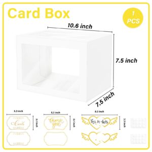 LIKAJON 1 Pack White Card Box for Party, Transparent Gift Cards Receiving Box Wedding Card Box Money Box for Birthday, Bridal or Baby Showers, Retirement, Anniversary, Graduation, Raffle Ticket Box