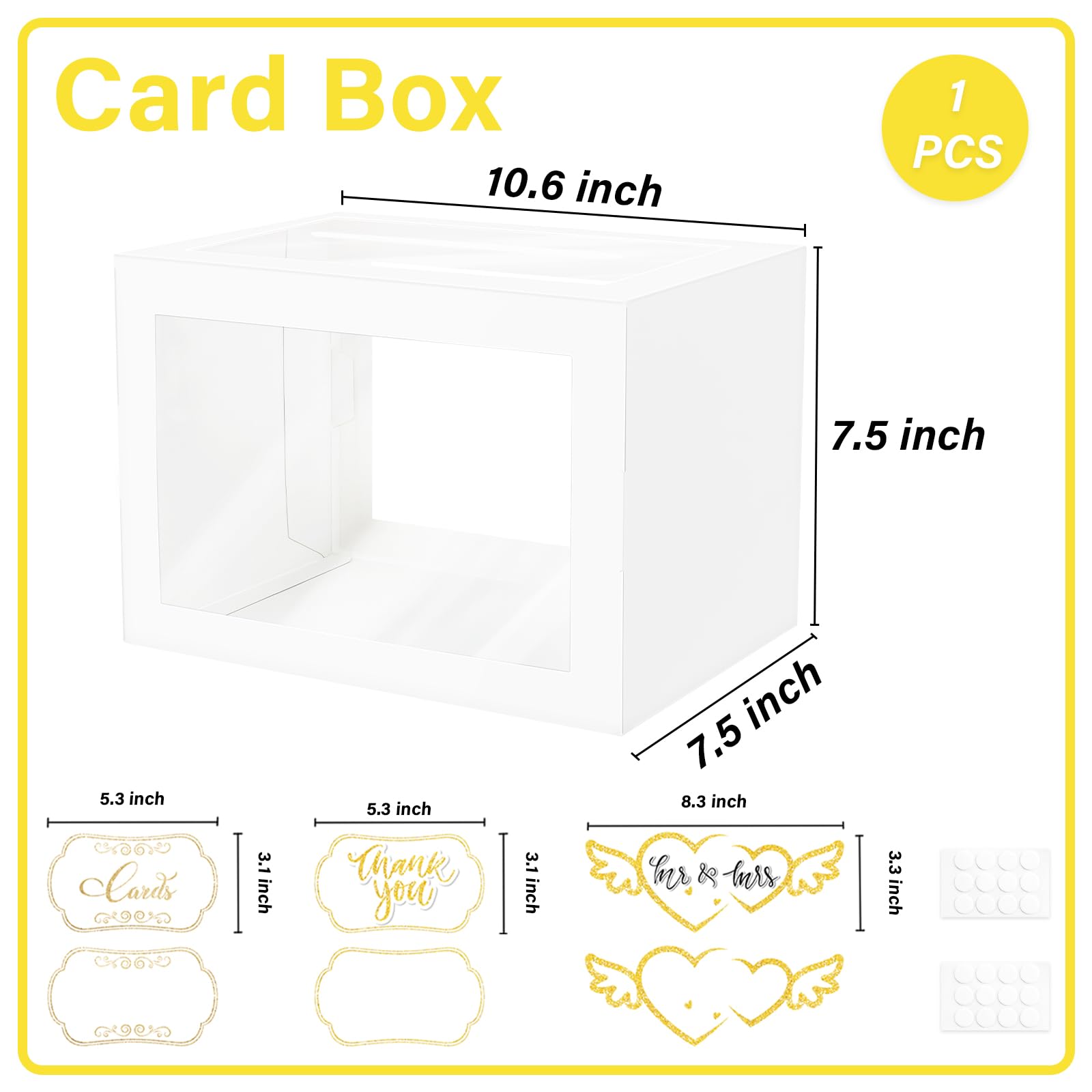 LIKAJON 1 Pack White Card Box for Party, Transparent Gift Cards Receiving Box Wedding Card Box Money Box for Birthday, Bridal or Baby Showers, Retirement, Anniversary, Graduation, Raffle Ticket Box