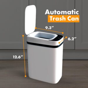 Loasil-H Automatic Trash Can - Smart Trash Can for Bathroom Anti-Bag Slip Lid Motion Sensor Trash Can 3 Gallon Trash Can for Bedroom, Office, Kitchen (White)