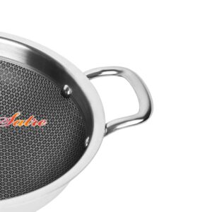 Satre Online and Marketing Stainless Steel Triply Kadhai Honeycomb, Nonstick, Two Sided Handel, Induction Base, Size No. 12