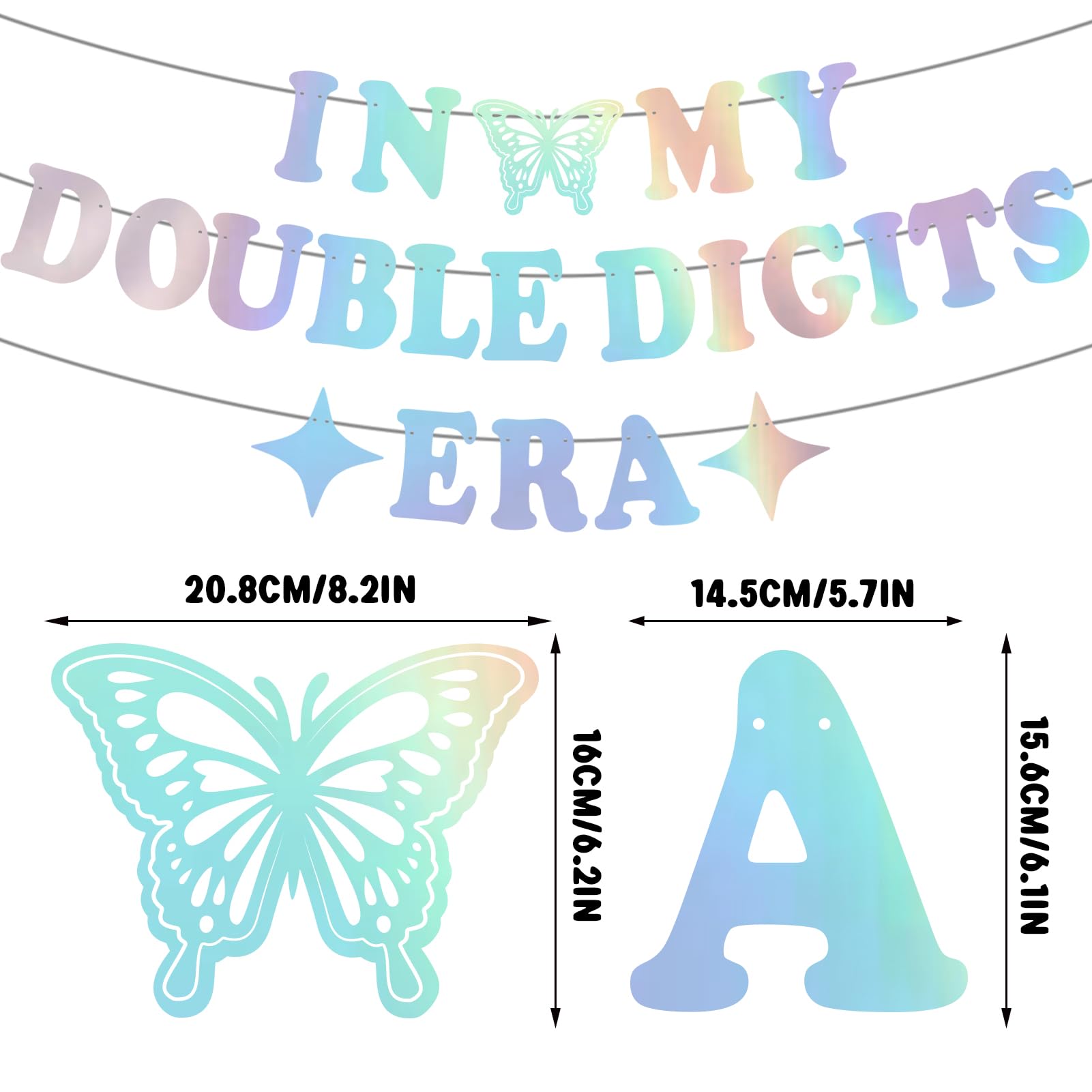 Generic In My Double Digits Era Banner- Iridescent, Happy 10th Birthday Banner, Glitter Popular Double Digits Banne for Girl Boy 10th Birthday Party Decorations Supplies