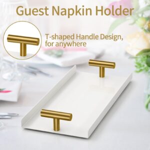 STWWO Napkin Holder for Bathroom, Guest Towel Holder Tray for Bathroom, White Guest Napkin Holders with Golden T-Handle, Disposable Hand Towel Tray for Guest Room, Table, Kitchen