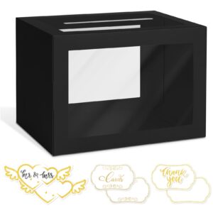 likajon 1 pack black card box for party, transparent gift cards receiving box wedding card box money box for birthday, bridal or baby showers, retirement, anniversary, graduation, raffle ticket box