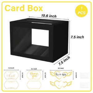 LIKAJON 1 Pack Black Card Box for Party, Transparent Gift Cards Receiving Box Wedding Card Box Money Box for Birthday, Bridal or Baby Showers, Retirement, Anniversary, Graduation, Raffle Ticket Box