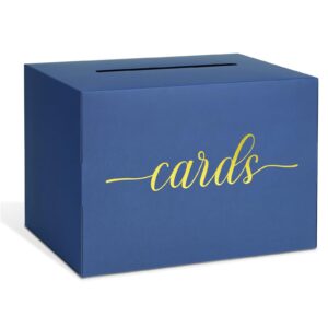 1 pack navy blue and gold foil card box for party, wedding card box gift cards receiving box money box for birthday, bridal or baby showers, retirement, anniversary, graduation, raffle ticket box