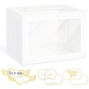 likajon 1 pack white card box for party, transparent gift cards receiving box wedding card box money box for birthday, bridal or baby showers, retirement, anniversary, graduation, raffle ticket box