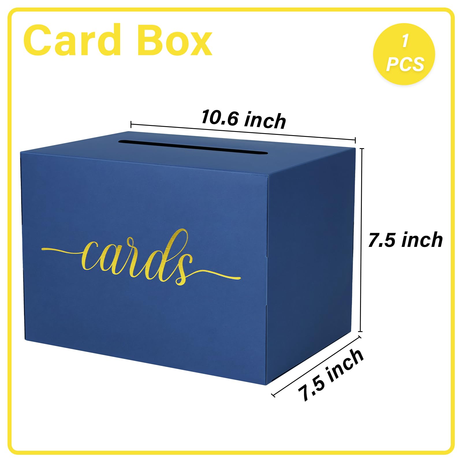 1 Pack Navy Blue and Gold Foil Card Box for Party, Wedding Card Box Gift Cards Receiving Box Money Box for Birthday, Bridal or Baby Showers, Retirement, Anniversary, Graduation, Raffle Ticket Box