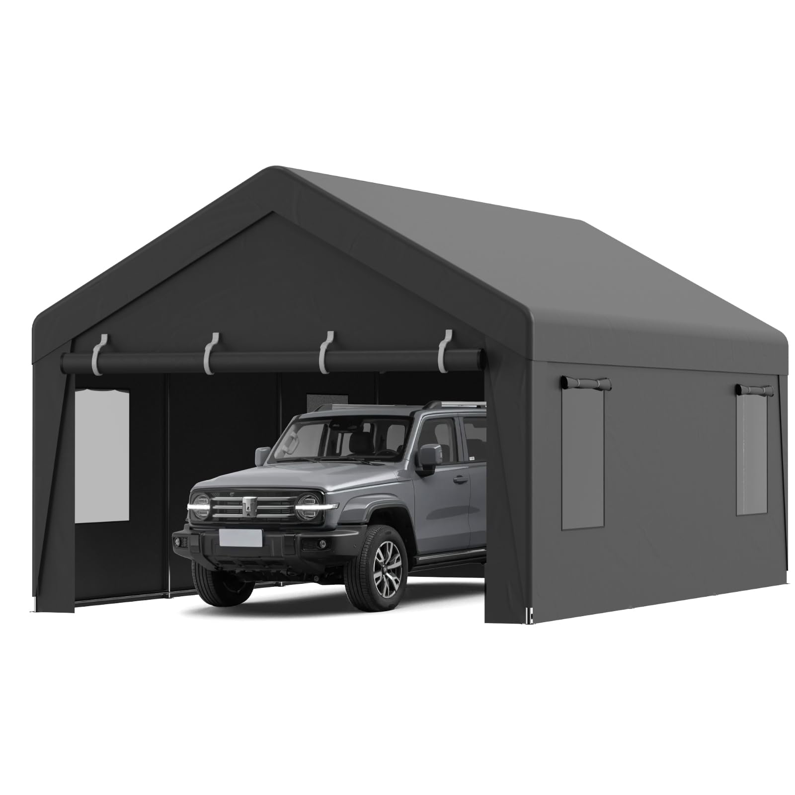 susici Carport 12x20 FT Heavy Duty Car Canopy, Portable Garage with Roll-up Ventilated Windows, Removable Sidewalls,UV Resistant Waterproof All-Season Tarp for for Pickup, Boat,Car,Grey