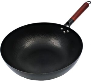 welsteepse steel wok pan, stir fry wok, carbon steel wok, no chemical coating, flat bottom chinese wok pan for all stoves - 13in (black),