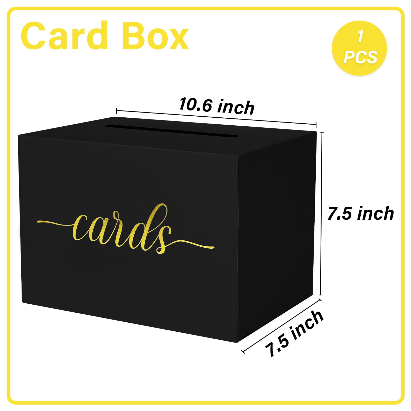 LIKAJON 1 Pack Black and Gold Foil Card Box for Party, Wedding Card Box Gift Cards Receiving Box Money Box for Birthday, Bridal or Baby Showers, Retirement, Anniversary, Graduation, Raffle Ticket Box