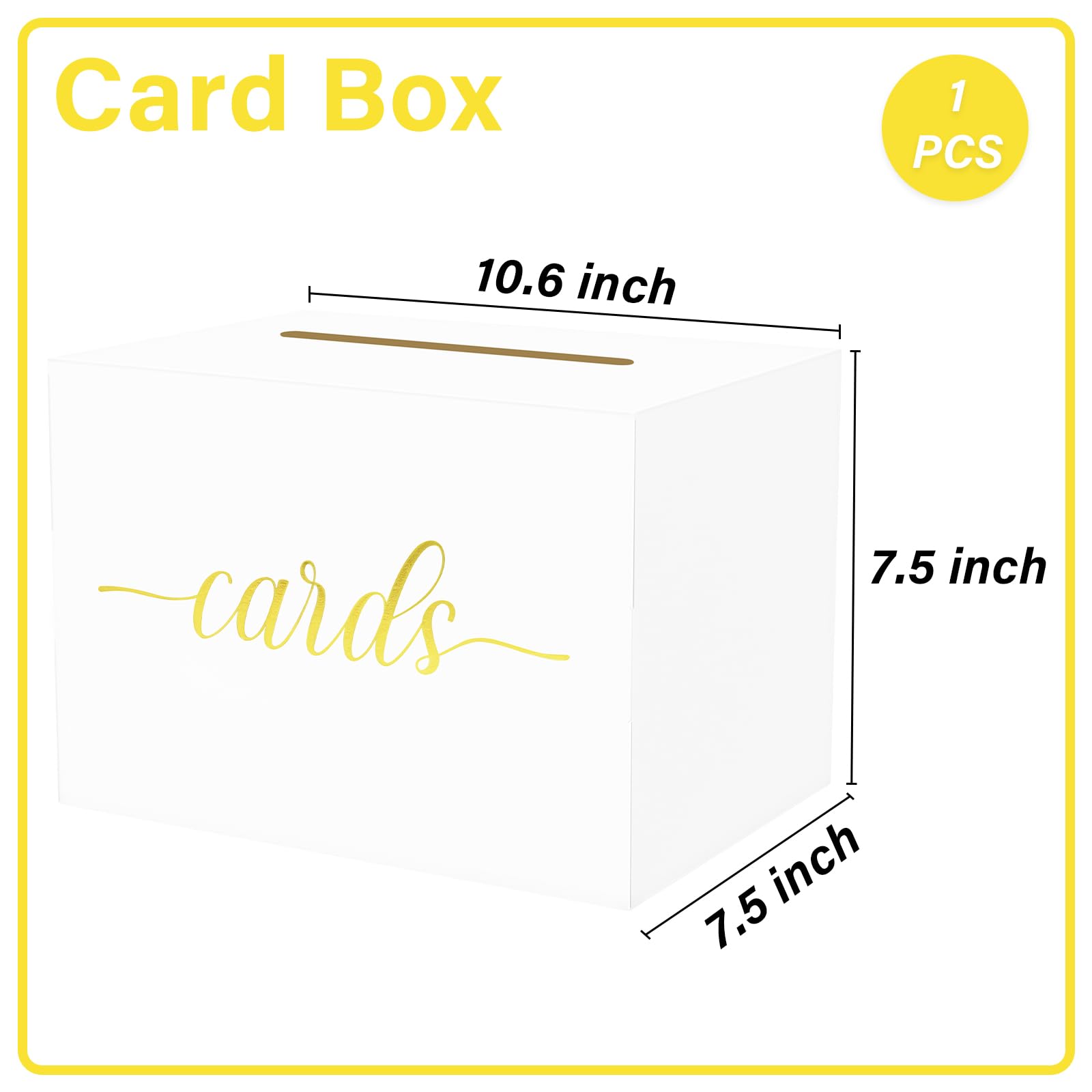 LIKAJON 1 Pack White and Gold Foil Card Box for Party, Wedding Card Box Gift Cards Receiving Box Money Box for Birthday, Bridal or Baby Showers, Retirement, Anniversary, Graduation, Raffle Ticket Box