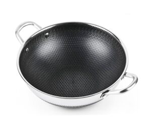 satre online and marketing stainless steel triply kadhai honeycomb, nonstick, two sided handel, induction base, size no. 12